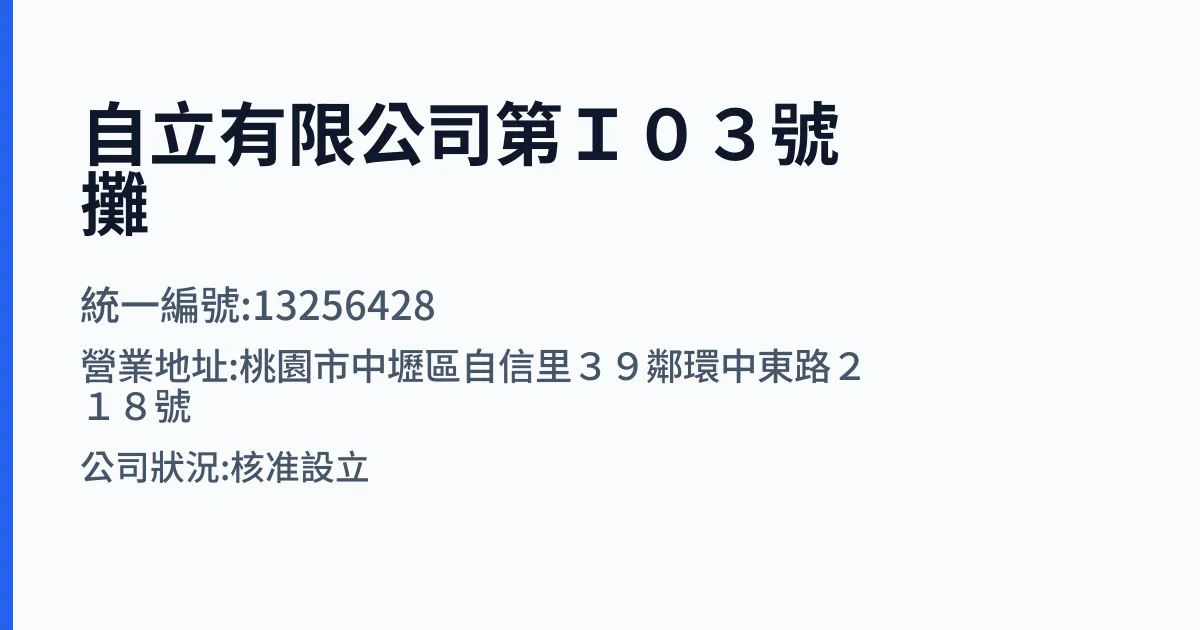 自立有限公司第Ｉ０３號攤 - 統編 13256428（桃園市） 公司登記資料與營業項目詳細圖表