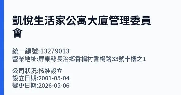 凱悅生活家公寓大廈管理委員會的照片-統編 13279013(屏東縣) 公司登記資料與營業項目詳細圖表