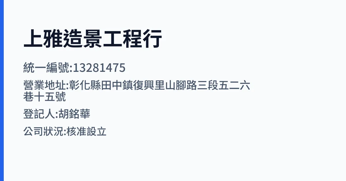 上雅造景工程行 - 統編 13281475(彰化縣) 公司登記資料與營業項目詳細圖表