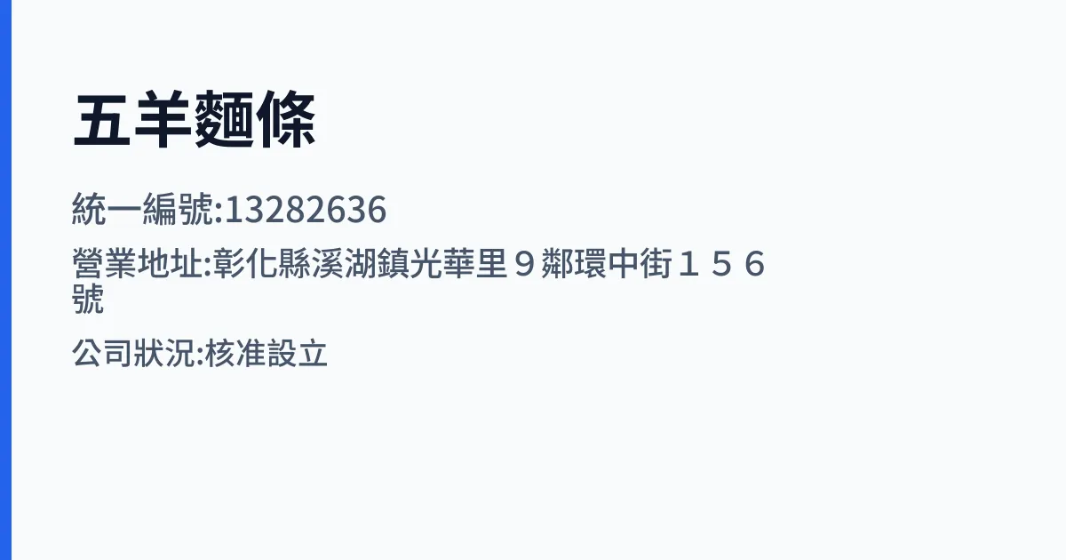 五羊麵條 - 統編 13282636(彰化縣) 公司登記資料與營業項目詳細圖表