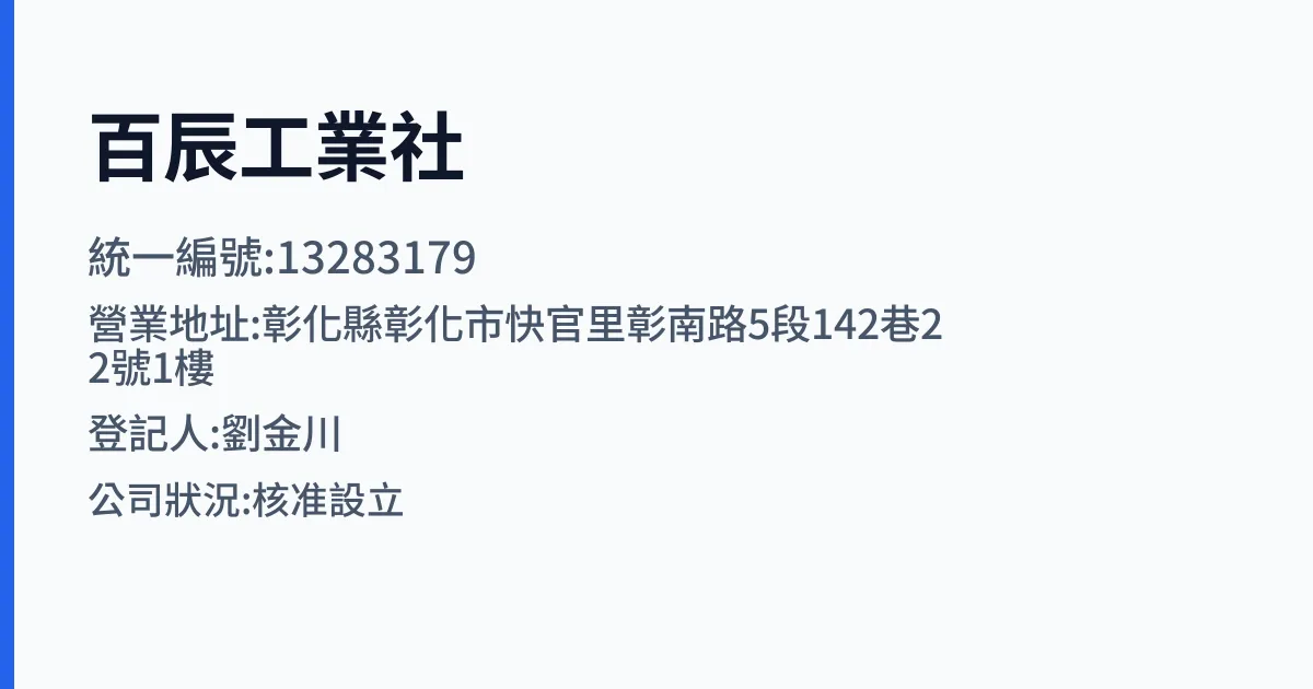 百辰工業社 - 統編 13283179(彰化縣) 公司登記資料與營業項目詳細圖表