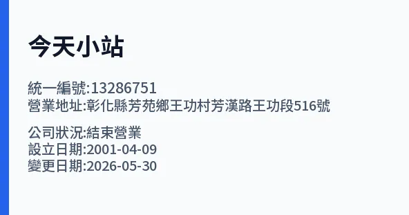今天小站的照片-統編 13286751(彰化縣) 公司登記資料與營業項目詳細圖表