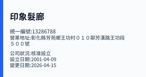 印象髮廊的照片-統編 13286788(彰化縣) 公司登記資料與營業項目詳細圖表