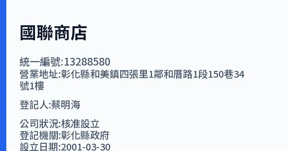 國聯商店的照片-統編 13288580(彰化縣) 公司登記資料與營業項目詳細圖表