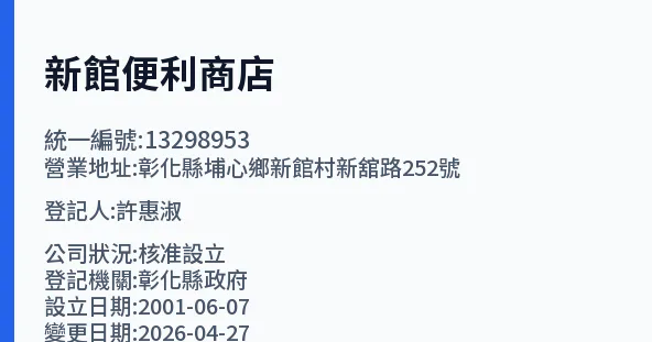 新館便利商店的照片-統編 13298953(彰化縣) 公司登記資料與營業項目詳細圖表