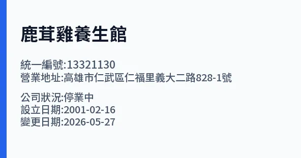 鹿茸雞養生館的照片-統編 13321130(高雄市) 公司登記資料與營業項目詳細圖表
