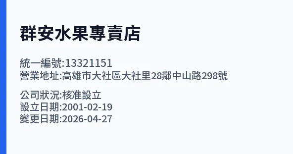 群安水果專賣店的照片-統編 13321151(高雄市) 公司登記資料與營業項目詳細圖表