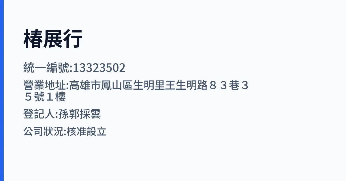 椿展行 - 統編 13323502(高雄市) 公司登記資料與營業項目詳細圖表