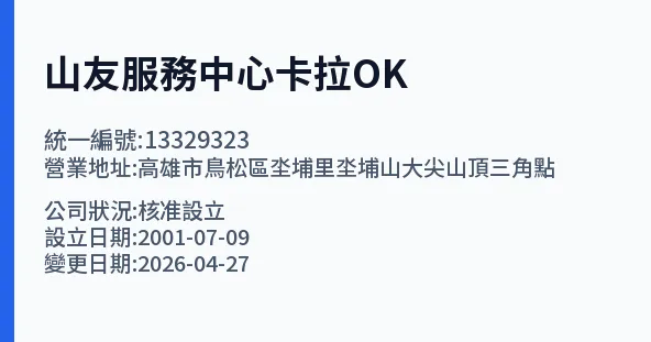 山友服務中心卡拉OK的照片-統編 13329323(高雄市) 公司登記資料與營業項目詳細圖表