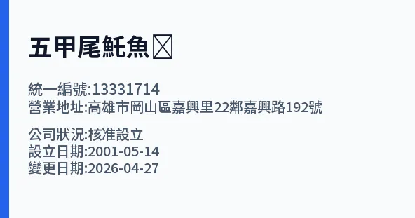 五甲尾魠魚焿的照片-統編 13331714(高雄市) 公司登記資料與營業項目詳細圖表
