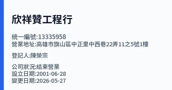 欣祥贊工程行的照片-統編 13335958(高雄市) 公司登記資料與營業項目詳細圖表