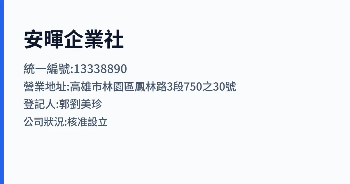 安暉企業社 - 統編 13338890(高雄市) 公司登記資料與營業項目詳細圖表