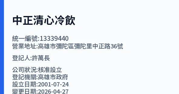 中正清心冷飲的照片-統編 13339440(高雄市) 公司登記資料與營業項目詳細圖表