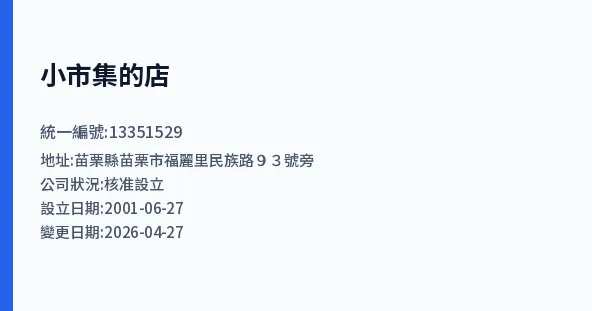 小市集的店的照片-統編 13351529(苗栗縣) 公司登記資料與營業項目詳細圖表