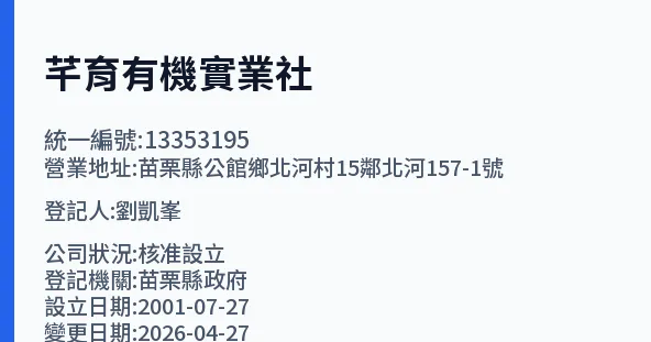 芊育有機實業社的照片-統編 13353195(苗栗縣) 公司登記資料與營業項目詳細圖表