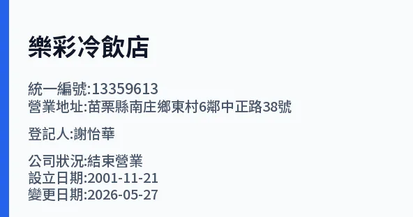 樂彩冷飲店的照片-統編 13359613(苗栗縣) 公司登記資料與營業項目詳細圖表
