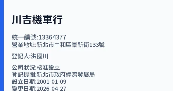 川吉機車行的照片-統編 13364377(新北市) 公司登記資料與營業項目詳細圖表