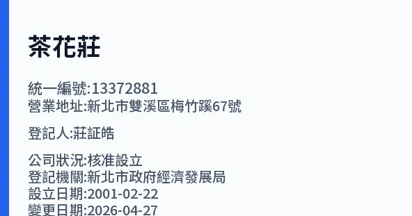 茶花莊的照片-統編 13372881(新北市) 公司登記資料與營業項目詳細圖表