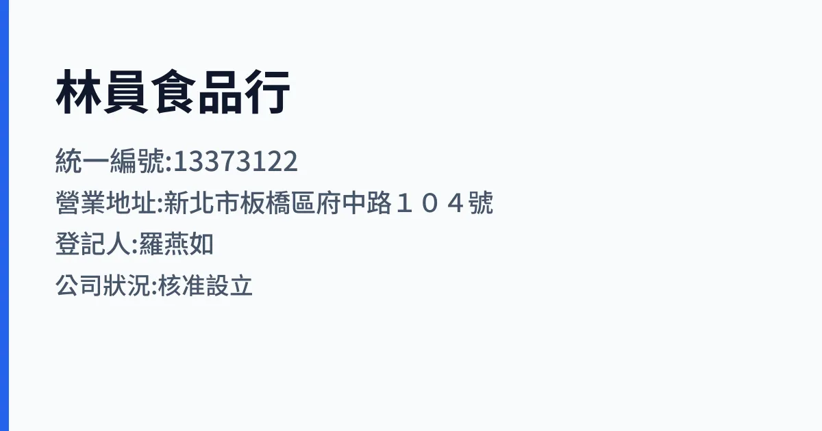 林員食品行 - 統編 13373122(新北市) 公司登記資料與營業項目詳細圖表
