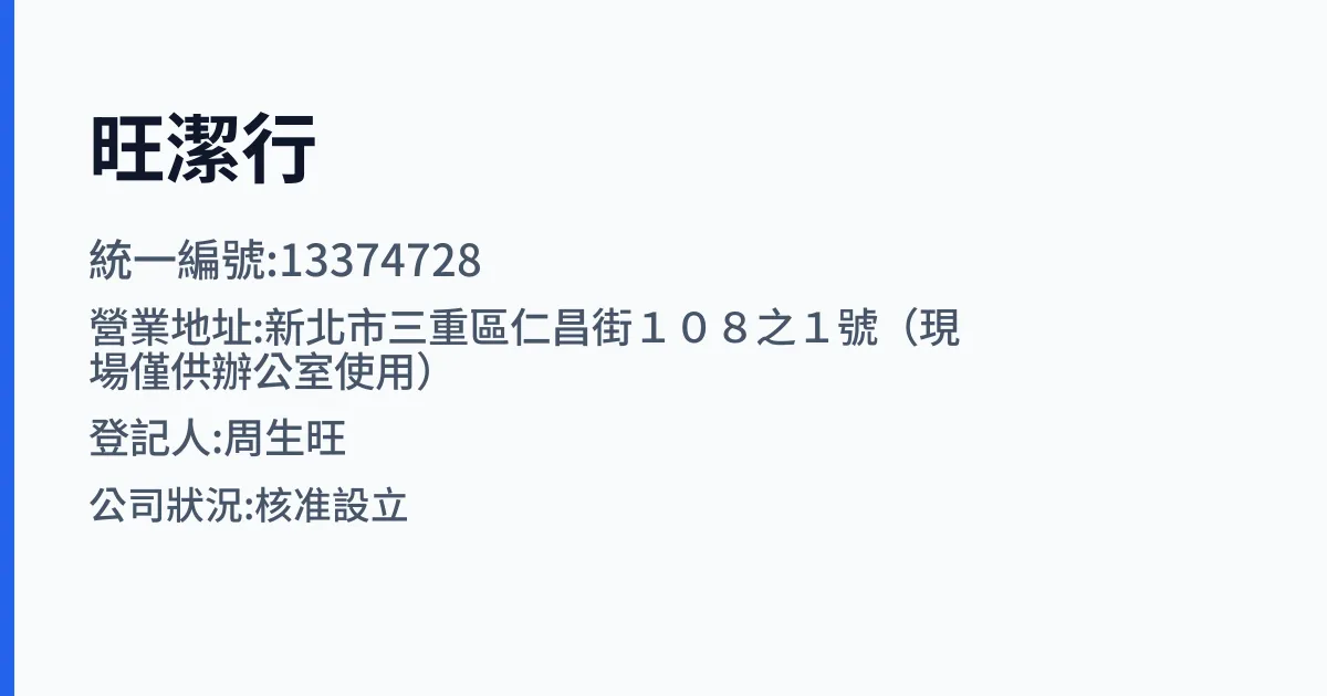 旺潔行 - 統編 13374728（新北市） 公司登記資料與營業項目詳細圖表