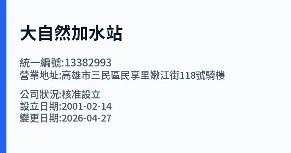 大自然加水站的照片-統編 13382993(高雄市) 公司登記資料與營業項目詳細圖表