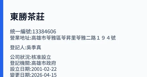 東勝茶莊的照片-統編 13384606(高雄市) 公司登記資料與營業項目詳細圖表