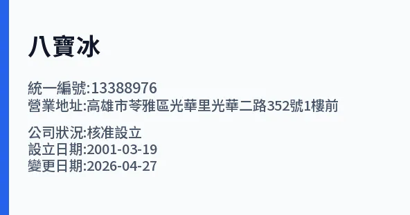 八寶冰的照片-統編 13388976(高雄市) 公司登記資料與營業項目詳細圖表