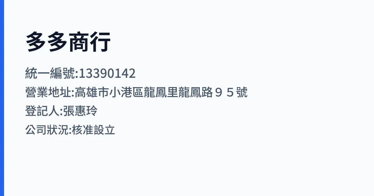 多多商行 - 統編 13390142(高雄市) 公司登記資料與營業項目詳細圖表