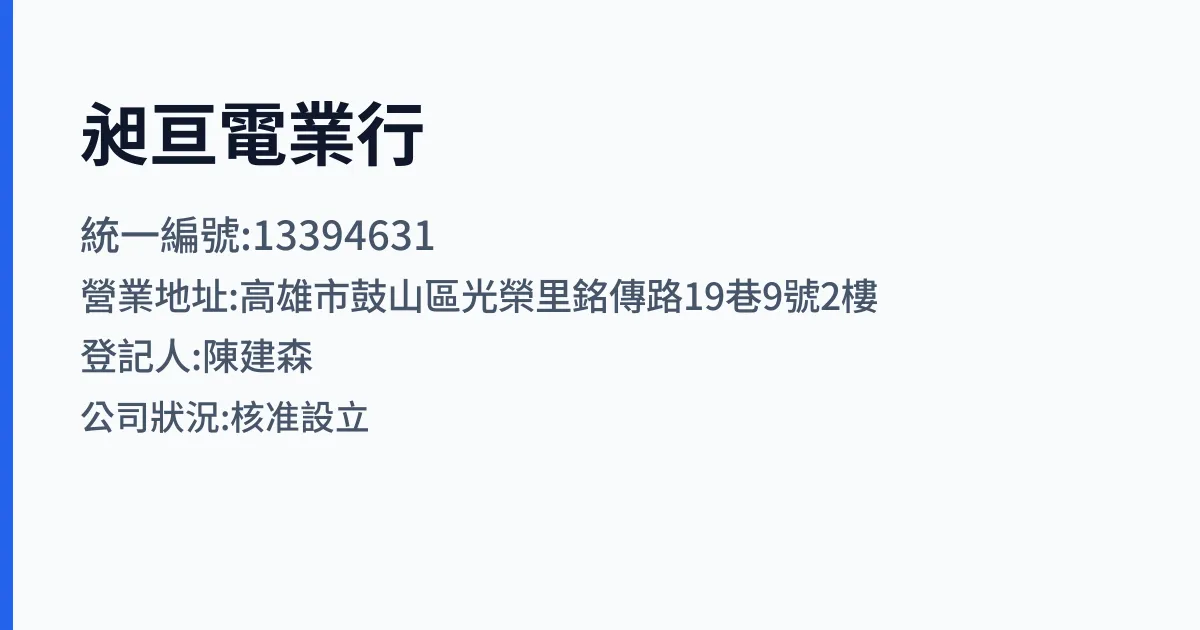 昶亘電業行 - 統編 13394631(高雄市) 公司登記資料與營業項目詳細圖表