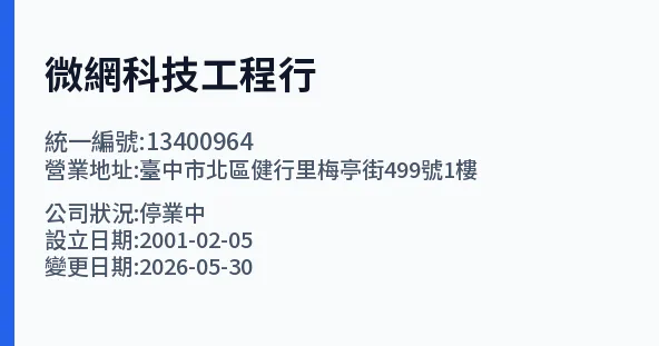 微網科技工程行的照片-統編 13400964(臺中市) 公司登記資料與營業項目詳細圖表