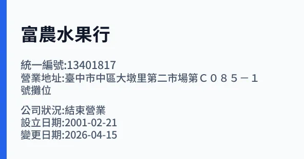 富農水果行的照片-統編 13401817(臺中市) 公司登記資料與營業項目詳細圖表