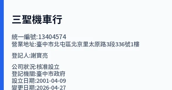 三聖機車行的照片-統編 13404574(臺中市) 公司登記資料與營業項目詳細圖表
