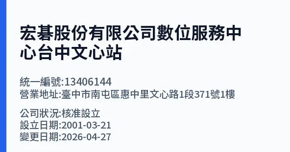 宏碁股份有限公司數位服務中心台中文心站的照片-統編 13406144(臺中市) 公司登記資料與營業項目詳細圖表