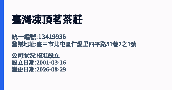 臺灣凍頂茗茶莊的照片-統編 13419936 公司登記資料與營業項目詳細圖表