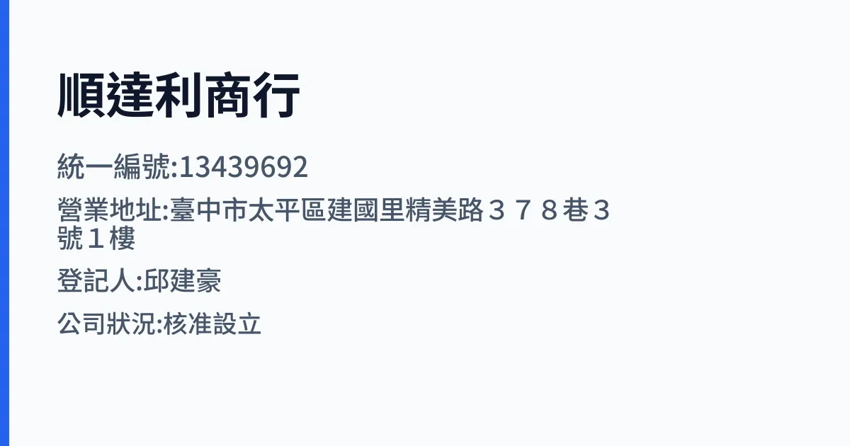 順達利商行 - 統編 13439692(臺中市) 公司登記資料與營業項目詳細圖表