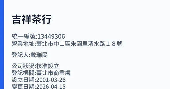 吉祥茶行的照片-統編 13449306(臺北市) 公司登記資料與營業項目詳細圖表