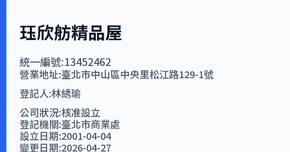 珏欣舫精品屋的照片-統編 13452462(臺北市) 公司登記資料與營業項目詳細圖表