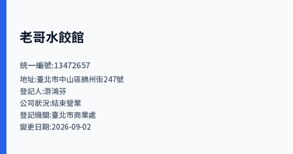 老哥水餃館的照片-統編 13472657(臺北市) 公司登記資料與營業項目詳細圖表