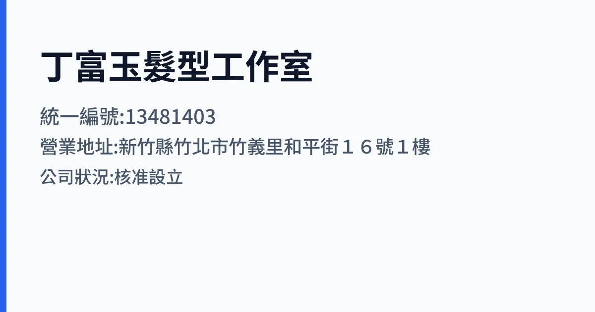 丁富玉髮型工作室 - 統編 13481403(新竹縣) 公司登記資料與營業項目詳細圖表