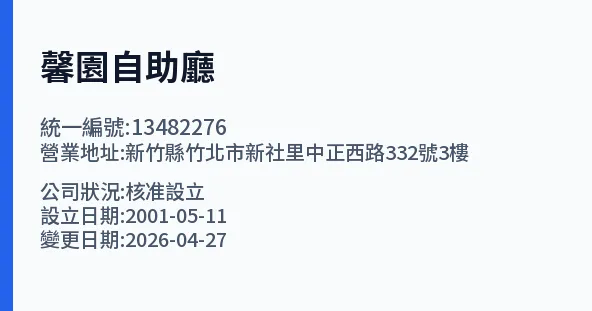 馨園自助廳的照片-統編 13482276(新竹縣) 公司登記資料與營業項目詳細圖表