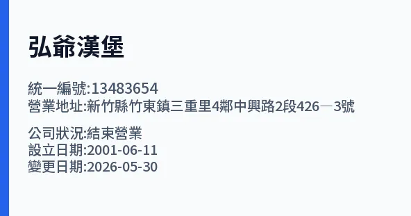 弘爺漢堡的照片-統編 13483654(新竹縣) 公司登記資料與營業項目詳細圖表