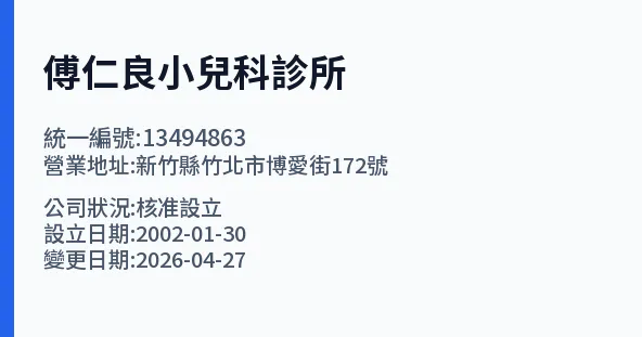 傅仁良小兒科診所的照片-統編 13494863(新竹縣) 公司登記資料與營業項目詳細圖表