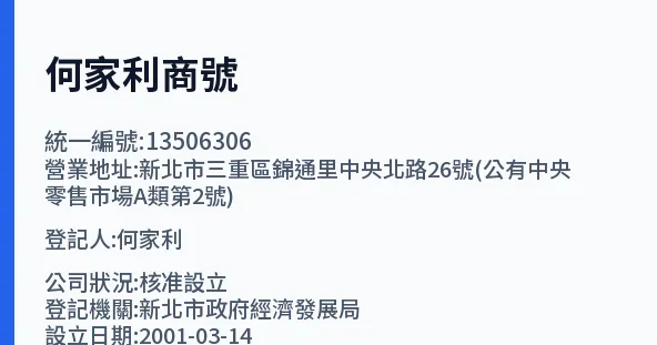 何家利商號的照片-統編 13506306(新北市) 公司登記資料與營業項目詳細圖表