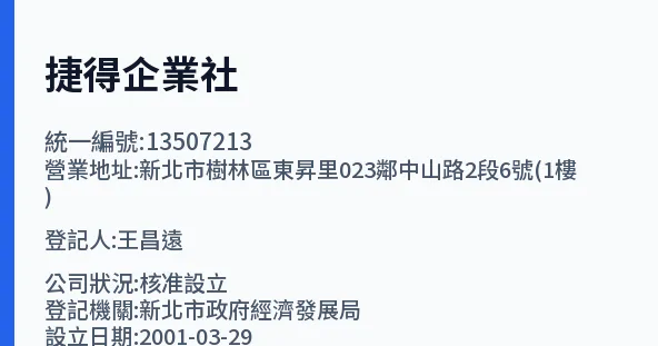 捷得企業社的照片-統編 13507213(新北市) 公司登記資料與營業項目詳細圖表