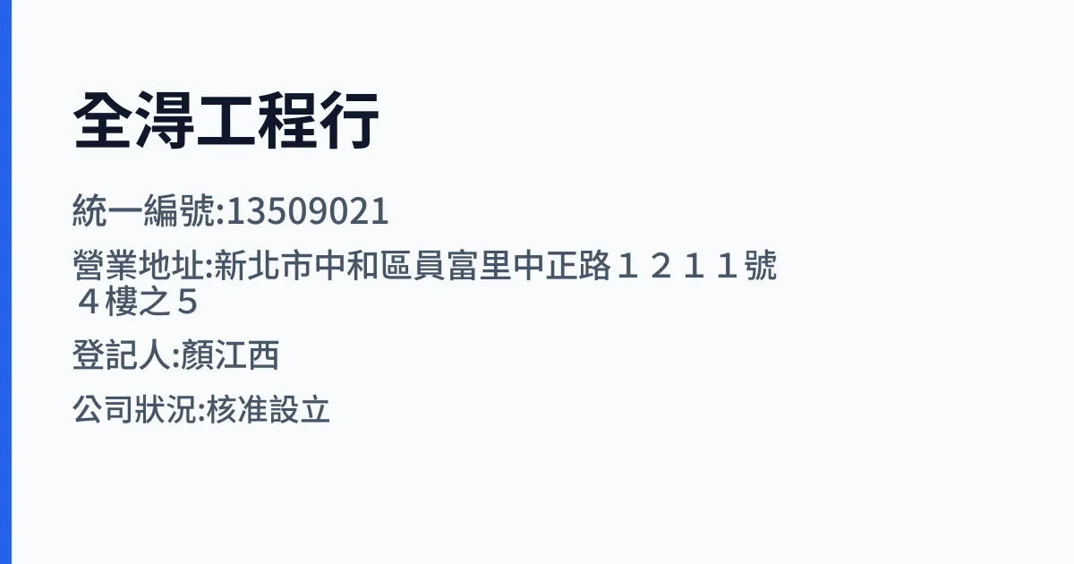 全淂工程行 - 統編 13509021(新北市) 公司登記資料與營業項目詳細圖表