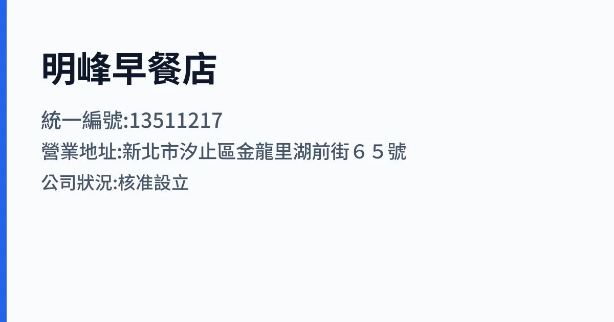 明峰早餐店 - 統編 13511217(新北市) 公司登記資料與營業項目詳細圖表