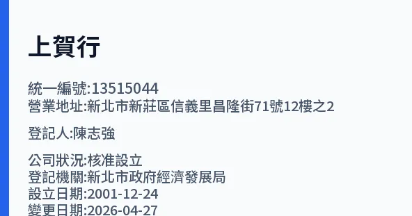 上賀行的照片-統編 13515044(新北市) 公司登記資料與營業項目詳細圖表
