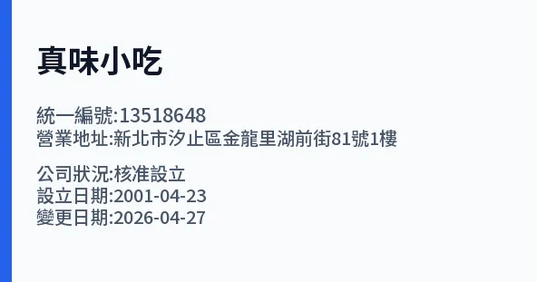 真味小吃的照片-統編 13518648(新北市) 公司登記資料與營業項目詳細圖表