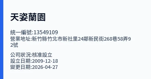 天姿蘭園的照片-統編 13549109(新竹縣) 公司登記資料與營業項目詳細圖表