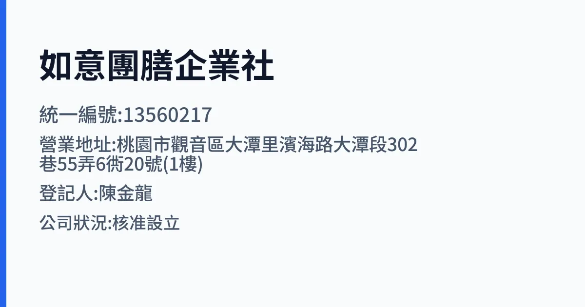 如意團膳企業社 - 統編 13560217(桃園市) 公司登記資料與營業項目詳細圖表